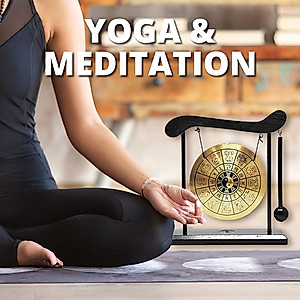 Mandala Crafts Chinese Gong - Mini Gong with Stand - Zen Art Brass Feng Shui Desktop Gong with Stand Asian Gong Bell for Home Decoration Dragon