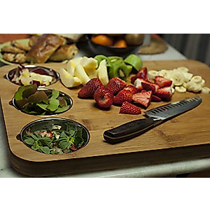 Versachop Trio, Extra Large 22 X 16 inch Cutting Boards for Kitchen, Butcher Block - Totally Natural Organic Moso Bamboo board with three Stainless Steel Bowls attached for easy chopping
