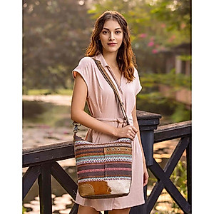 Myra Bag Layered Shoulder Bag Upcycled Cotton & Cowhide Leather S-2858