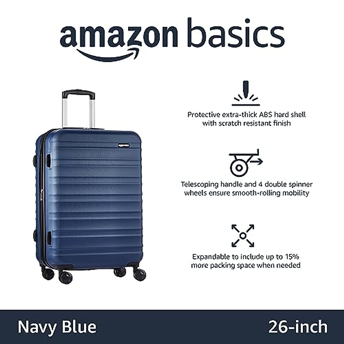Amazon Basics 24-Inch Hardside Spinner, Navy Blue