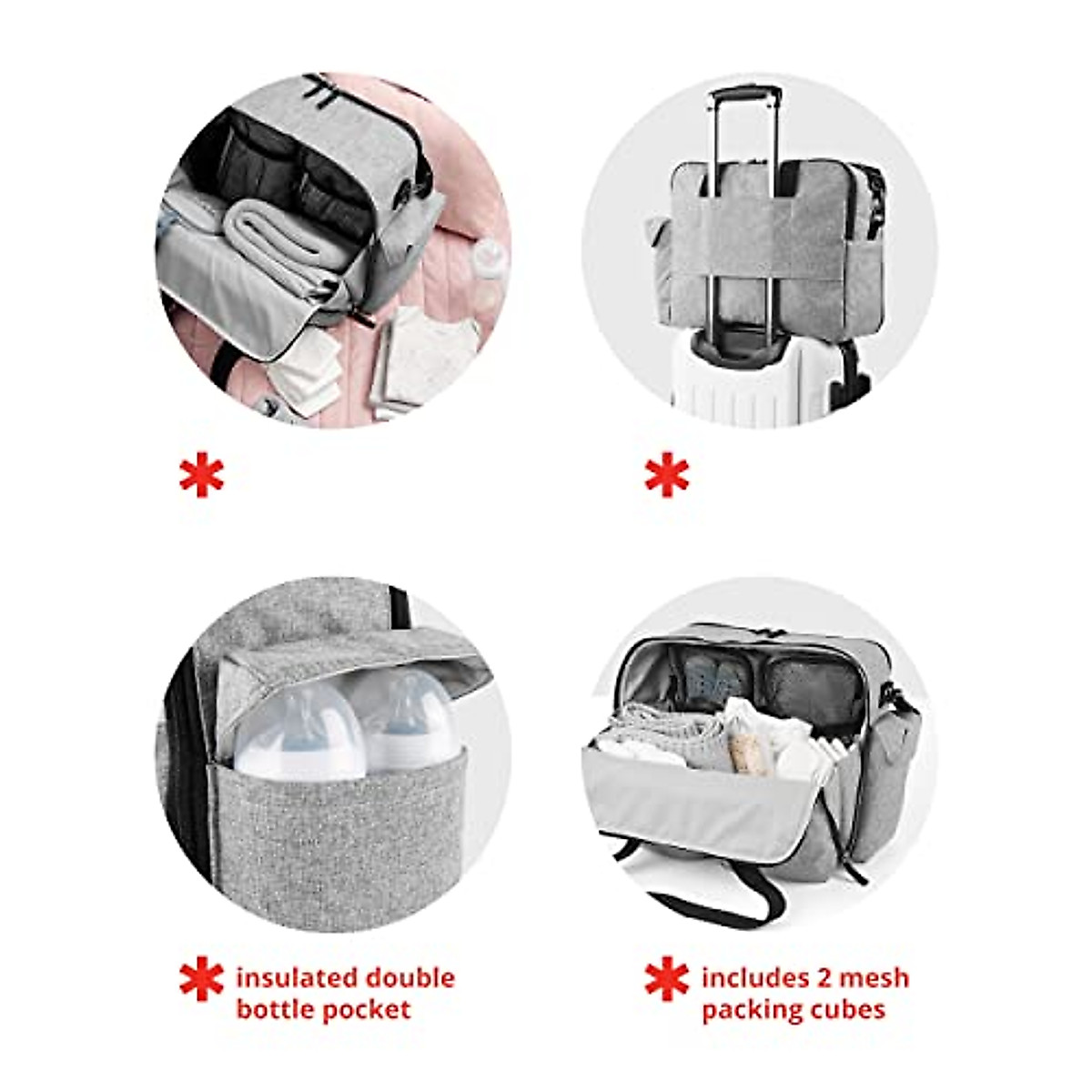 Skip Hop Diaper Bag: Iconic Duo Weekender, Extra Large Capacity with Changing Pad & Stroller Attachment, Grey Melange
