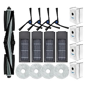 Odashen 17pcs Replacement Accessories Set for Ecovacs Deebot X2 / X2 Omni / X2 Pro / DEX86 Vacuum Cleaner Spare Parts, 1 Main Brush, 4 Side Brush, 4 Hepa Filters, 4 Dust Bags, 4 Mop Cloths