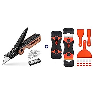WORKPRO 2-in-1 Folding Knife/Utility Knife & ValueMax 2-Pack Razor Blade Scrapers with 10Pcs Plastic Blades