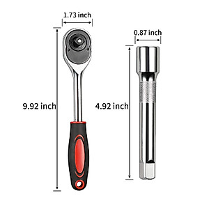 Egofine 12pcs 1/2 Inch Ratchet Socket Wrench Set, Drive Socket Set with 10 Sockets 10-15,17,19,22,24mm and 2 Way Quick Released Ratchet Handle and Extension Bar