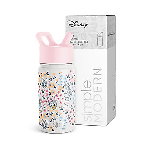Simple Modern Disney Daisy Duck Kids Water Bottle with Straw Lid | Reusable Insulated Stainless Steel Cup for School | Summit Collection | 14oz, Daisy Duck Garden