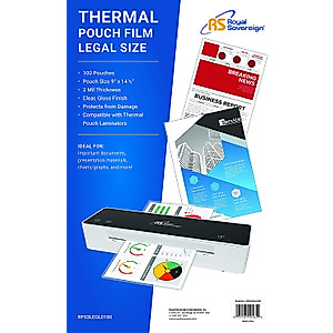 Royal Sovereign Thermal Laminating Pouches, 3 Mil, Legal Size 14.25" x 8.75 x 0.7" Inches, Clear Gloss, 100 Pouches (RF03LEGL0100), for Kids-modelUY252