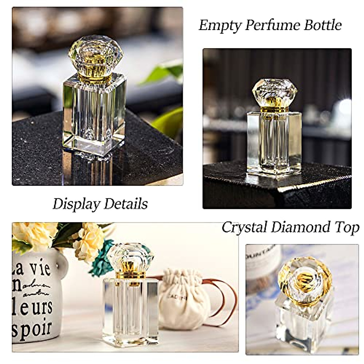 H&D HYALINE & DORA H&D Crystal Perfume Bottles Empty Refillable Decorative Bottles Glass Bottles for Home Decor Lady Gift