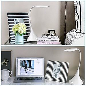 Amtone LED Swan Light Desk and Table Lamp, Flexible Gooseneck, USB and Battery Operated, 3 Way Touch Dimmer, 120 Lumens, White - Ideal for Reading, Writing, Studying and Crafts