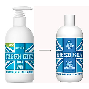 Fresh Kidz Hair & Body Wash for Kids and Teens - Gentle Bath and Shower Cleanser for All Skin Types - Boys Blue, 16.9 Fl.Oz.