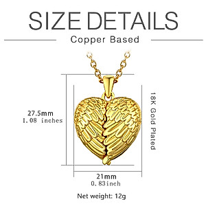 SILVERCUTE Heart Locket Necklace with 2 Photos Customized 18K Gold Plated Angel Wing Lockets Pendant Personalized Picture Jewelry for Women