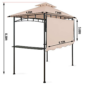 CHARMELEON Double Tiered Grill Gazebo 5x8, Outdoor BBQ Patio Canopy Tent with Stretchable Side Awning (Beige)