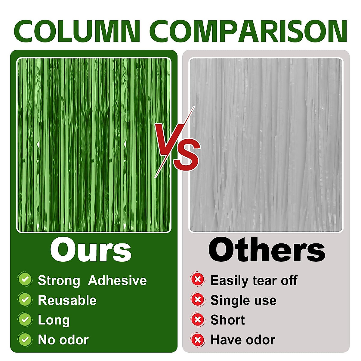 PABUES 5 Pack 3.3x9.9 Feet Green Foil Fringe Backdrop Curtains, Tinsel Streamers Birthday Party Decorations, Fringe Backdrop for Graduation, Baby Shower, Gender Reveal, Disco Party