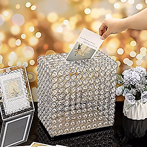 ELLDOO Crystal Wedding Card Box, Rectangle Money Card Box Silver Gift for Wedding Receptions, Centerpiece Decor, Anniversary, Keepsake, Gift Display Box