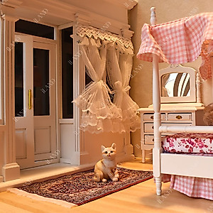 iLAND Miniature Dollhouse Accessories Victorian of Carpet for Dollhouse Furniture on 1/12 Scale and 3” - 12” Dolls, Woven Dollhouse Rugs 6” x 3.8” (2pcs Love)