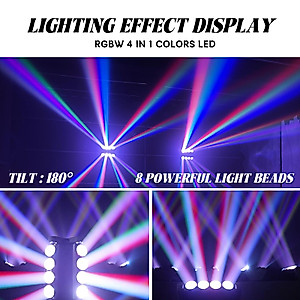8x15W Spider Moving Head Light LED RGBW 4in1 Portable Stage Light, Strobe Party Beam DJ Lighting DMX 512 & Sound Activated for KTV Disco Party Event