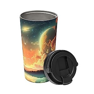 GTKSYNVE Reusable Coffee Mug with Lid and Handle, Anime Sky Tumbler for Hot & Cold Drinks 16oz Stainless Steel Insulated Coffee Tumblers Double Wall Vacuum Thermal Cup