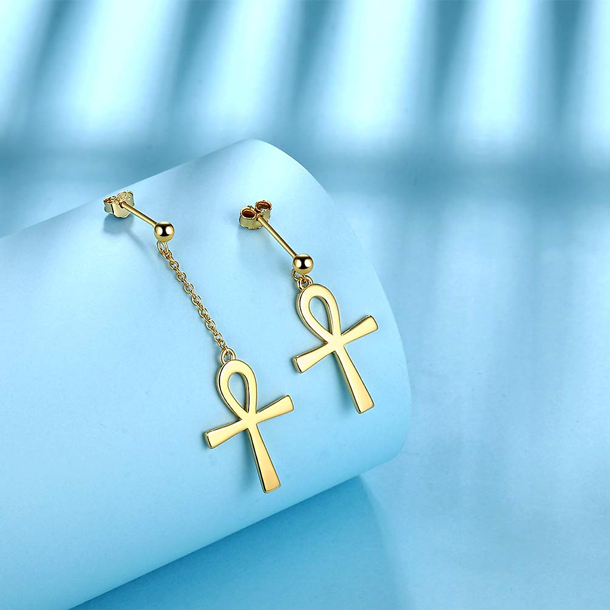 Egyptian Ankh Cross Earrings for Men Women 925 Sterling Silver Gothic Cross Dangle Earrings Ancient Symbol Key of Life Ankh Earrings Protection Jewelry Christmas Gifts for Women Mom Wife FE079Y