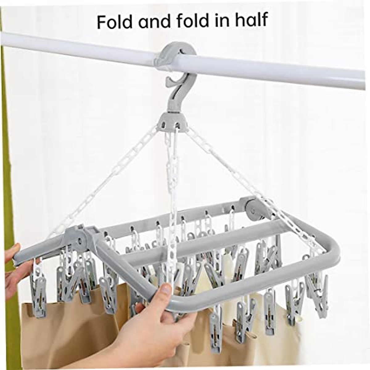 Gcroet Sock Dryer Folding Clothes Drying Rack Rotatable Plastic Underwear Hanger with 32 Windproof Clips Sock Dryer,Sock Hanger,Clothes Drying Hanger,Folding Sock Hanger,Clothes Drying Rack Clips