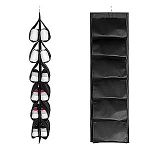 Household Essentials Hanging Shoe Storage Organizer for Closets,Over the Door Hanging Shoe Organizers,12 Large Pockets Over the Door Shoe Rack(black)