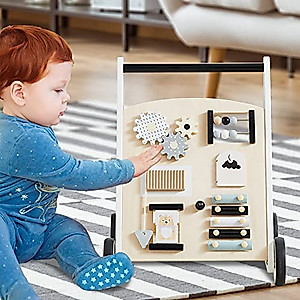 Beright Wooden Baby Walker Push and Pull Learning Activity Walker Kids’ Activity Toy Multiple Activities Center Develops Motor Skills & Stimulates Creativity (Natural)