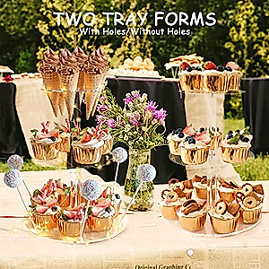 HURZMORO 3 Tier Round Acrylic Cupcake Tower Stand for 24 Cupcakes, Dessert Stands with LED String Light,3 in 1 Ice Cream Lolliopop Cupcake Display for Birthday Wedding Graduation Baby Shower Tea Party