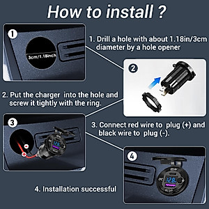 83W 12 Volt USB Outlet Built-in Boost USB C Laptop Car Charger: Ouffun 65W PD3.0 and 18W QC3.0 Car USB Port Aluminum Socket with Button Switch Smart Voltmeter, Suitable for Car RV Marine Golf Cart