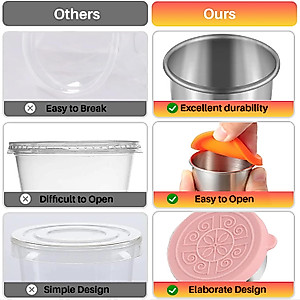 Pack of 6 Salad Dressing Container To Go: Small Condiment Containers with Lids, Reusable Stainless Steel Sauce Cups, Leakproof Silicone Lids for Bento Box, Picnic and Travel (Black - 2.36oz)