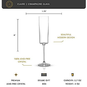 JoyJolt Champagne Flutes – Claire Collection Crystal Champagne Glasses Set of 2 – 5.7 Ounce Capacity – Exquisite Craftsmanship – Ideal for Home Bar, Special Occasions – Made in Europe