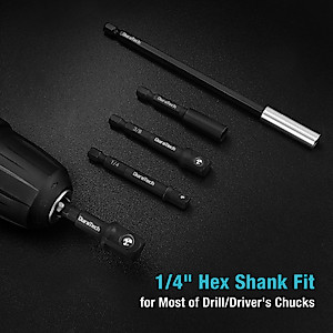 DURATECH 5-Piece Socket Adapters and Extension Bar Set - with 1/4-Inch Hex Shank - 1/4" 3/8" 1/2" Extension Adapter for Impact Drivers/Drills, Premium Cr-V Steel with Black Phosphate Finish