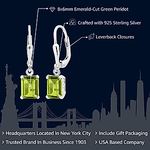 Gem Stone King 925 Sterling Silver 8X6MM Emerald Cut Gemstone Birthstone Leverback Drop Dangle Earrings For Women