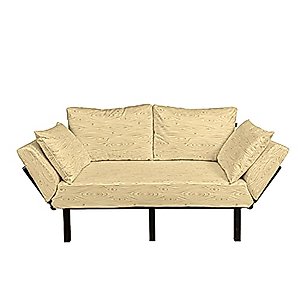 Ambesonne Beige Futon Couch, Wooden Texture Pattern Grains of Wood Natural Tree Growth Lines of Nature Organic Theme, Daybed with Metal Frame Upholstered Sofa for Living Dorm, Loveseat, Cream