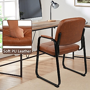 CLATINA Waiting Room Guest Chair with Bonded Leather Padded Arm Rest Modern Style with Sled Base for Office Reception and Conference Desk Black 1Pack