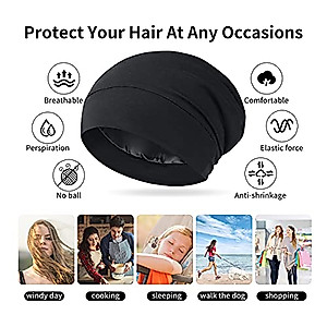Satin Bonnet Silk Lined Sleep Cap- Adjustable Hair Cover Frizzy Hair Beanie Slouchy Night Cap Hair Protection Patients Care