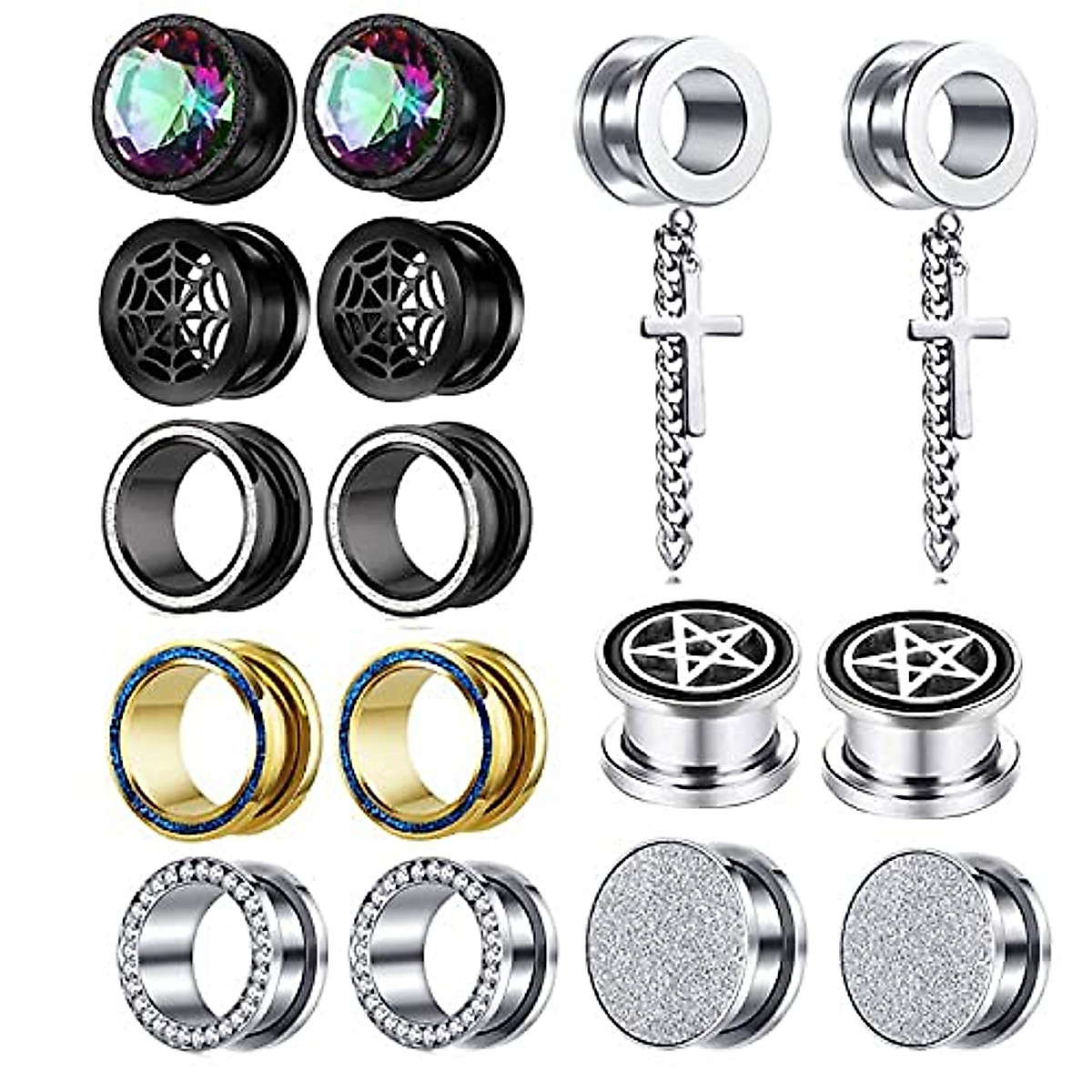 8 Pairs Ear Plug Tunnel Earrings Gauge Star Stretcher Piercing Body Stainless Steel Screw For Women Men 2g-16mm