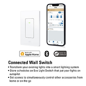 Eve Light Switch – Connected Wall Switch (Apple HomeKit), single, alternating & cross switches, compatible with multi-location setups, schedules, no bridge required, Bluetooth,Thread