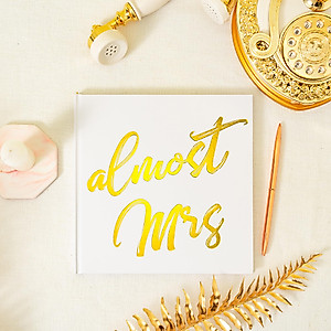 Calculs Almost Mrs Wedding Shower Guest Book Bachelorette Party Picture Book Polaroid 8.5” Square Bridal Blank Pages Guestbook White Cover Gold Gilding