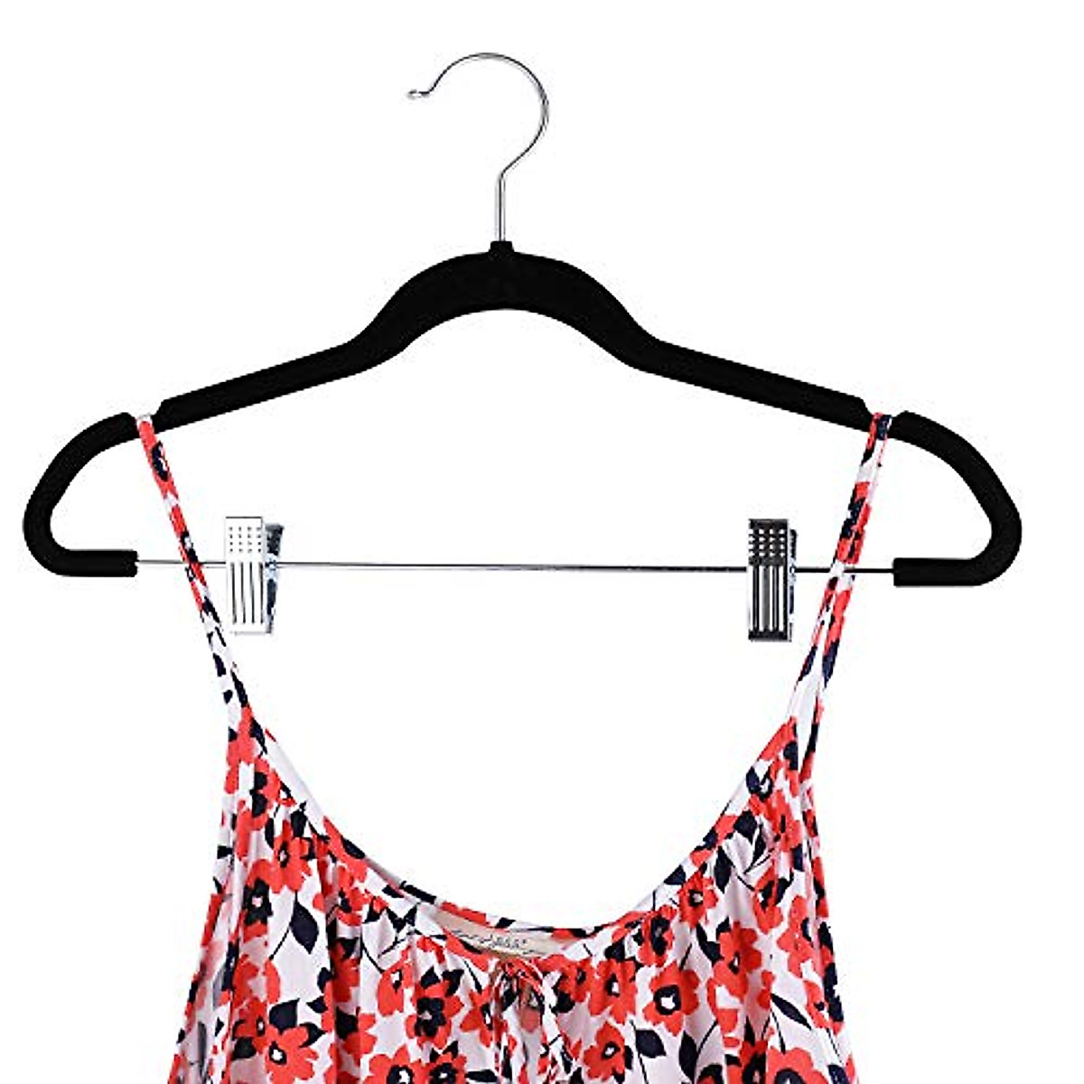 Tosnail 24 Pack Velvet Hangers Skirt Hangers Pants Clothes Hangers with Clips and Swivel Hook - Black