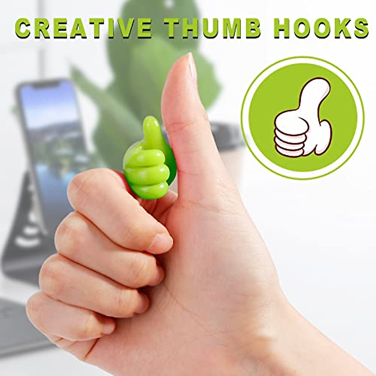 Smarthome 10pcs Silicone Wall Thumb Hooks, Self Adhesive Thumb Hook Cord Cable Holder, Creative Thumb Wall Key Toothbrush Earphone Hooks, Cable Clip Cord Holder (10)