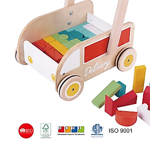 Classic World Baby Walker,Wooden Baby Learning Walker for Toddler Toys,Fox Blocks and Roll Cart Push Toy for 1 Year Old and up