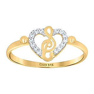 14k Two tone Gold Womens CZ Cubic Zirconia Simulated Diamond Treble Clef Love Heart Ring Measures 8.5mm Long Jewelry for Women