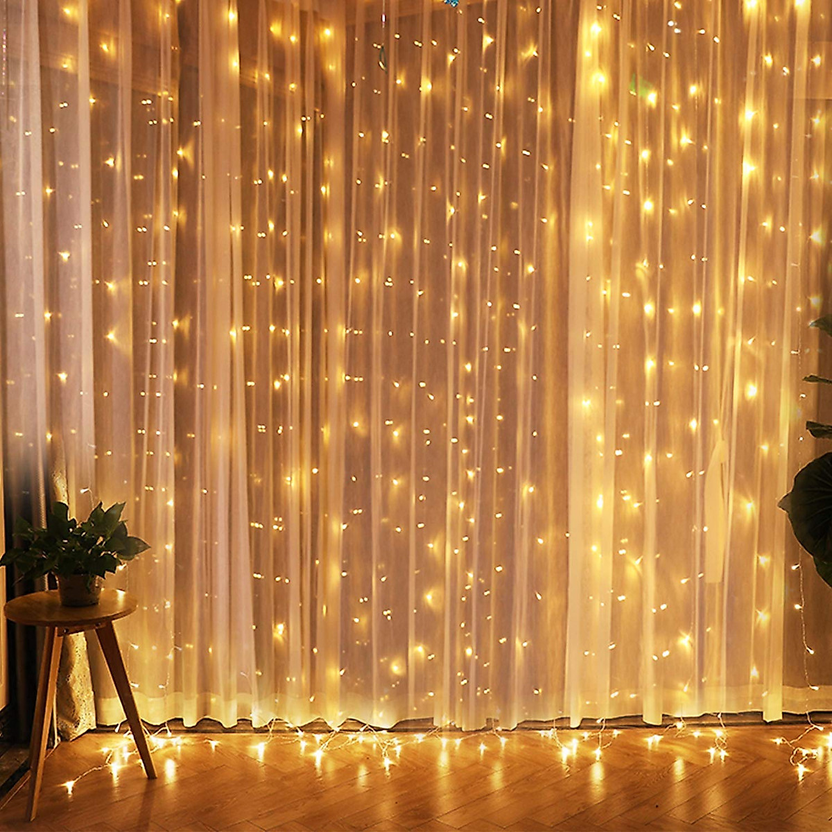 IMAGE 8 Modes Curtain Lights 9.8x6.6 Foot 224 LED String lights Fairy String Lights for Wedding Party Home Garden Indoor Outdoor Wall Backdrops Decorations Waterproof UL Safety Standard Warm White