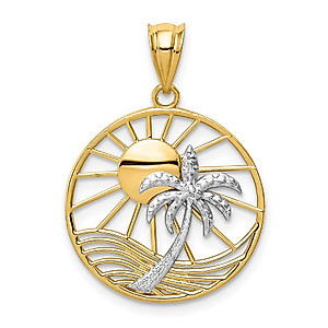 14K Two-tone Sun and Palm Tree Pendant QK4902