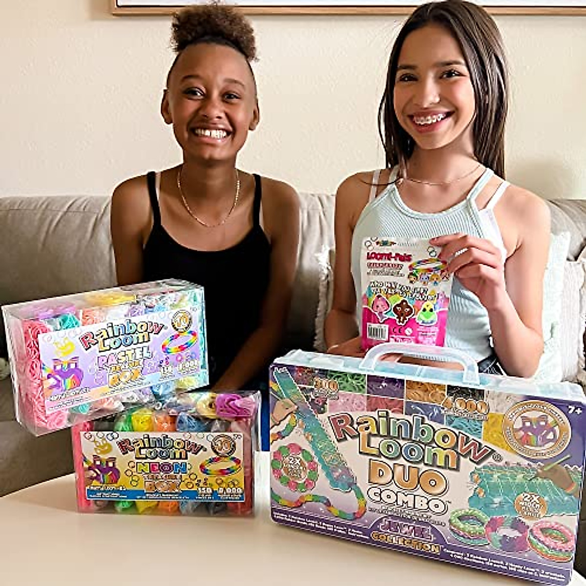 Rainbow Loom® Duo Combo with Jewel Rubber Bands Collection, Features 2 connectable to Make Longer and Wider Creations, an Organizer Case, Great Activity up to 4 People 7+