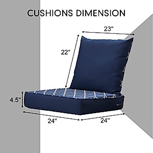 ANONER Outdoor Cushions Set for Patio Furniture 24x24x5 Replacement Deep Seat Patio Chair Cushions with Reversible Cover, Navy Blue
