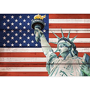 wall26 Removable Wall Sticker/Wall Mural Wood Panel Style American Flag Statue of Liberty International Global Digital Art United States Veteran for Living Room, Bedroom, Office - 66x96 inches
