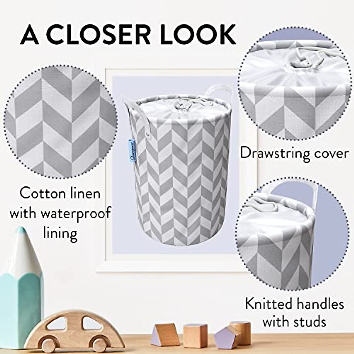 GLAMPERS Laundry Hamper 43/46/54L | Large Laundry Baskets with Sturdy Handles | Collapsible Kids Hamper for Dirty Clothes, Toys | Large, Gray Wave2