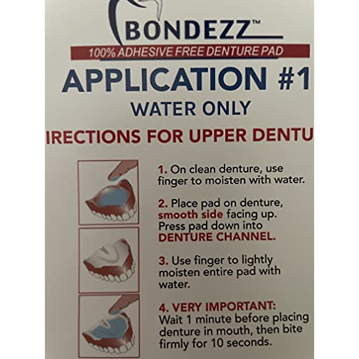 Bondezz Adhesive Free Denture Pads | Upper Denture | 30 Pack | Secure & Comfortable Fit | No Glue/No Mess | All Day Suction | Denture Glue Alternative | Safe, Natural & Non-Toxic