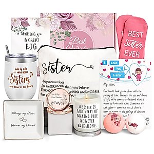 Sister Birthday Gifts - Sister Gifts from Sisters - 9 Pieces Birthday Gifts for Sister - Big Sister Gifts - Unique Gift Baskets for Sisters, Gifts for Sister Mothers Day, Sister Birthday Gifts Ideas