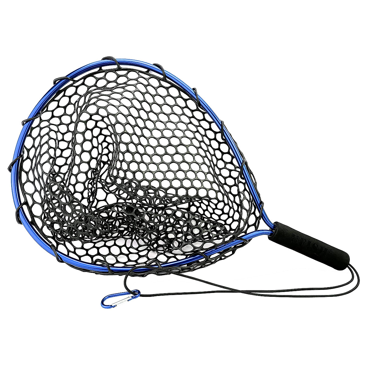 UFISH Fishing Net for Freshwater and Saltwater Fishing, Fish Landing Net with Rubber Mesh for Catfish, Fly, Kayak, Bass, Steelhead, Trout Fishing, Fish Net with Non-Slip Handle for Safe Fishing (Blue)