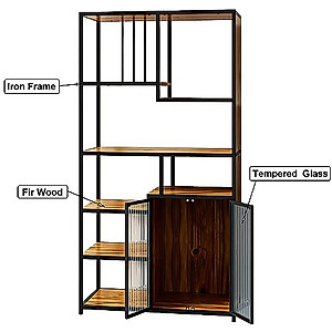 Industrial Bookshelf 69 Inch Tall Etagere Bookcase, Display Shelf with Open Storage Shelves and Right Side Cabinet, Modern Bookcases with Metal Frame for Home Office Living Room and Bedroom, Right